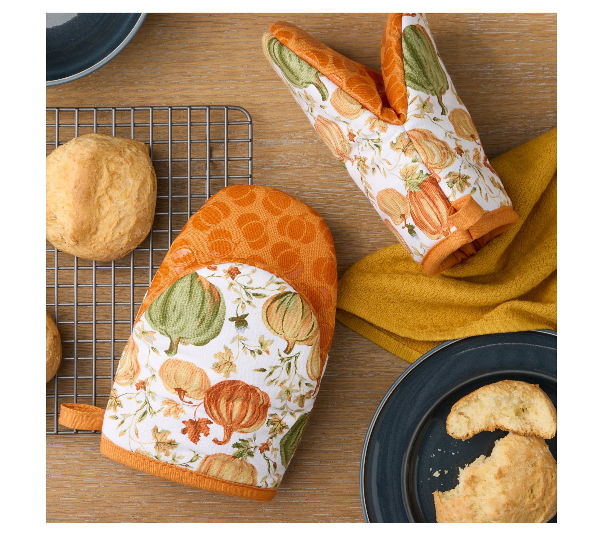 MARTHA STEWART Autumn Pumpkins Mini Oven Mitt 2-Pack Set - QVC.com