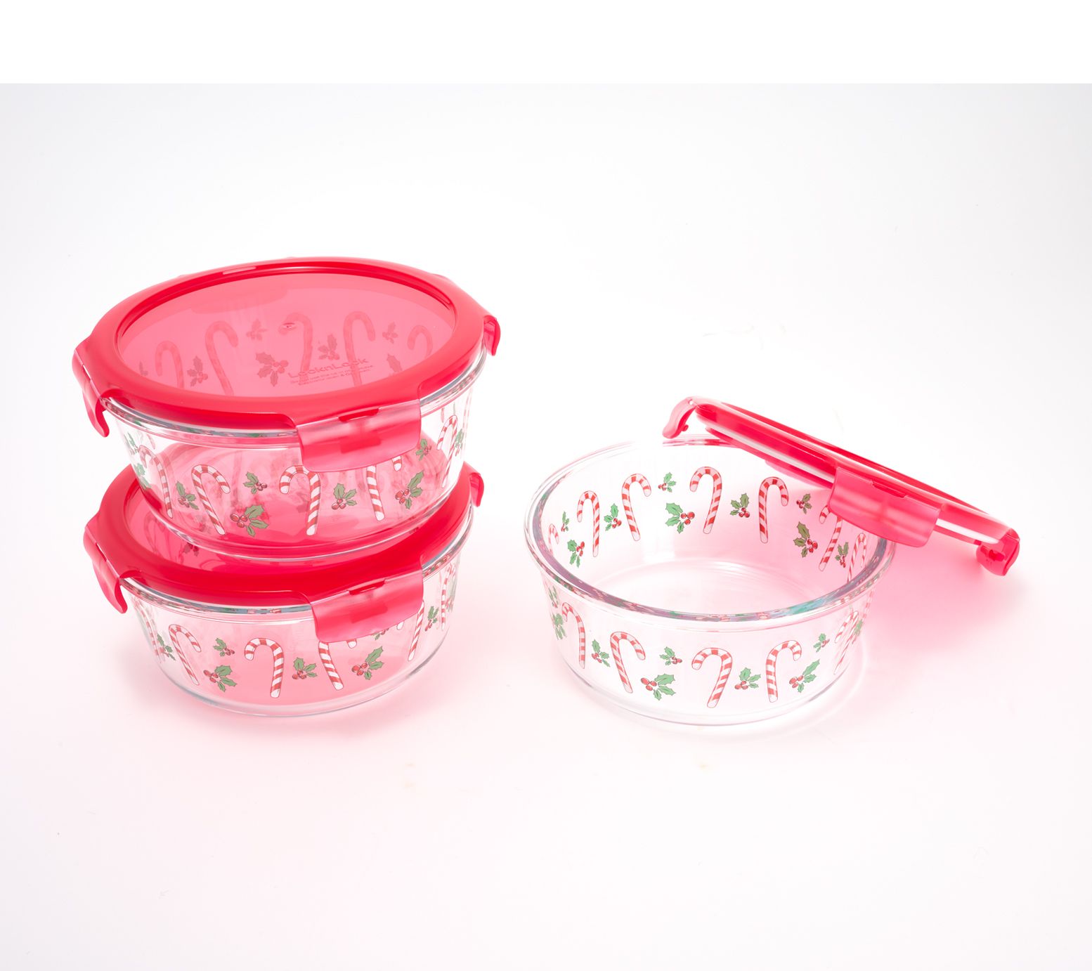 LocknLock Set of (3) 4-Cup Holiday Printed Glass Bowls - QVC.com