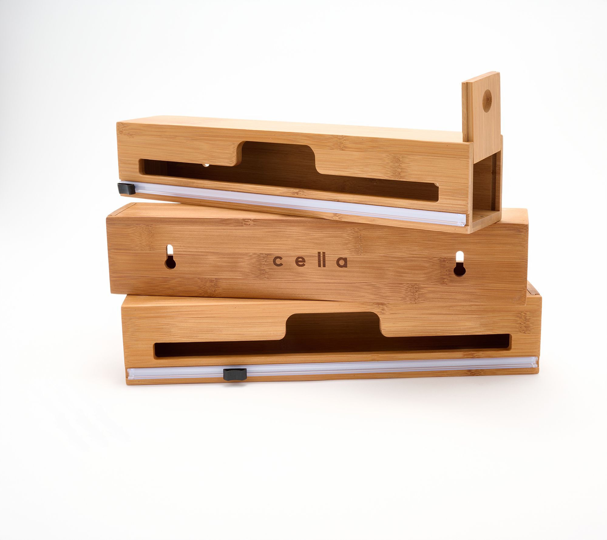 Cella 3-Pc Bamboo Foil & Plastic Wrap Organizers w/ Cutters - QVC.com