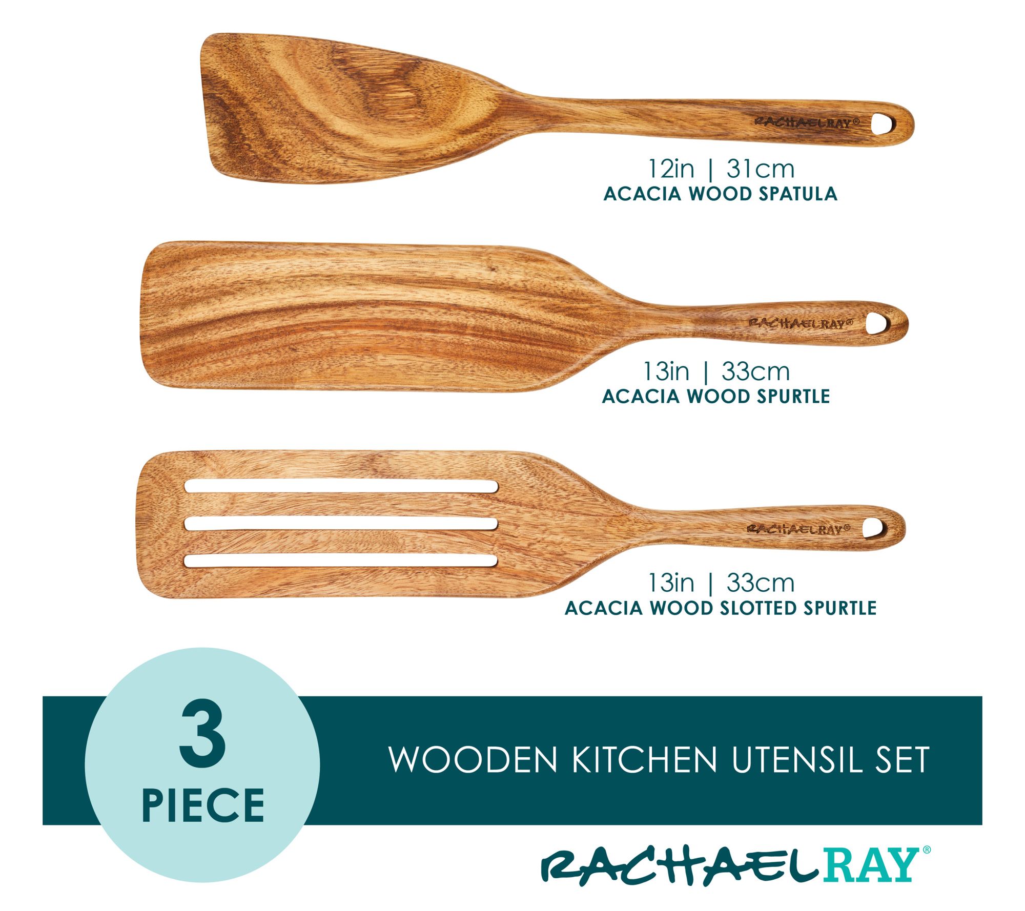 Rachael Ray 3 Piece Wooden Kitchen Utensil Set - QVC.com
