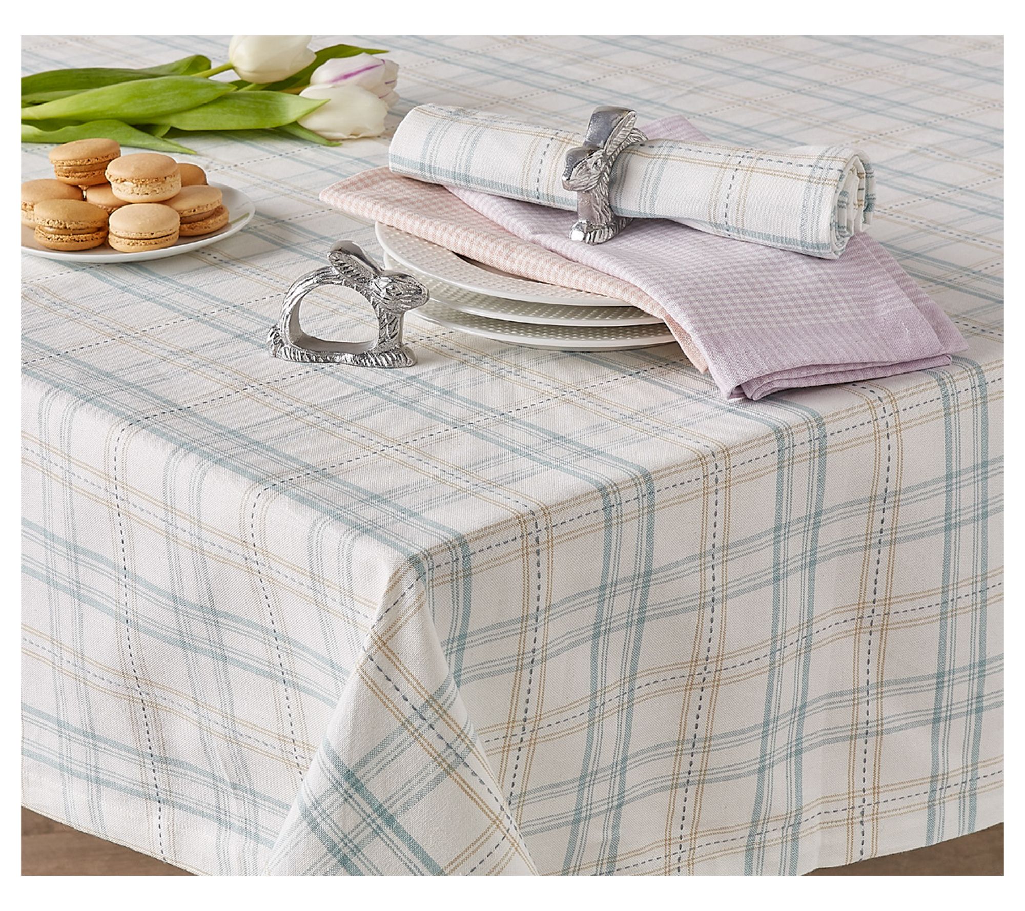 Design Imports Cottontail Garden Plaid Tablecloth 52x52 - QVC.com