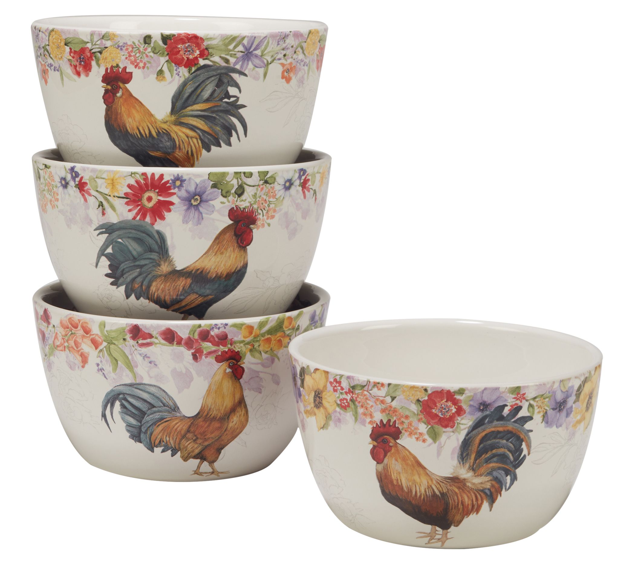 Certified Inter national Floral Rooster S/4 Ic e Cream Bowls - QVC.com