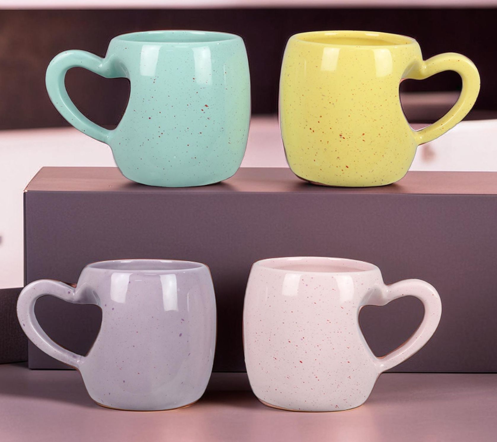 Young's Ceramic Speckled Heart Mugs Set of 4 - QVC.com