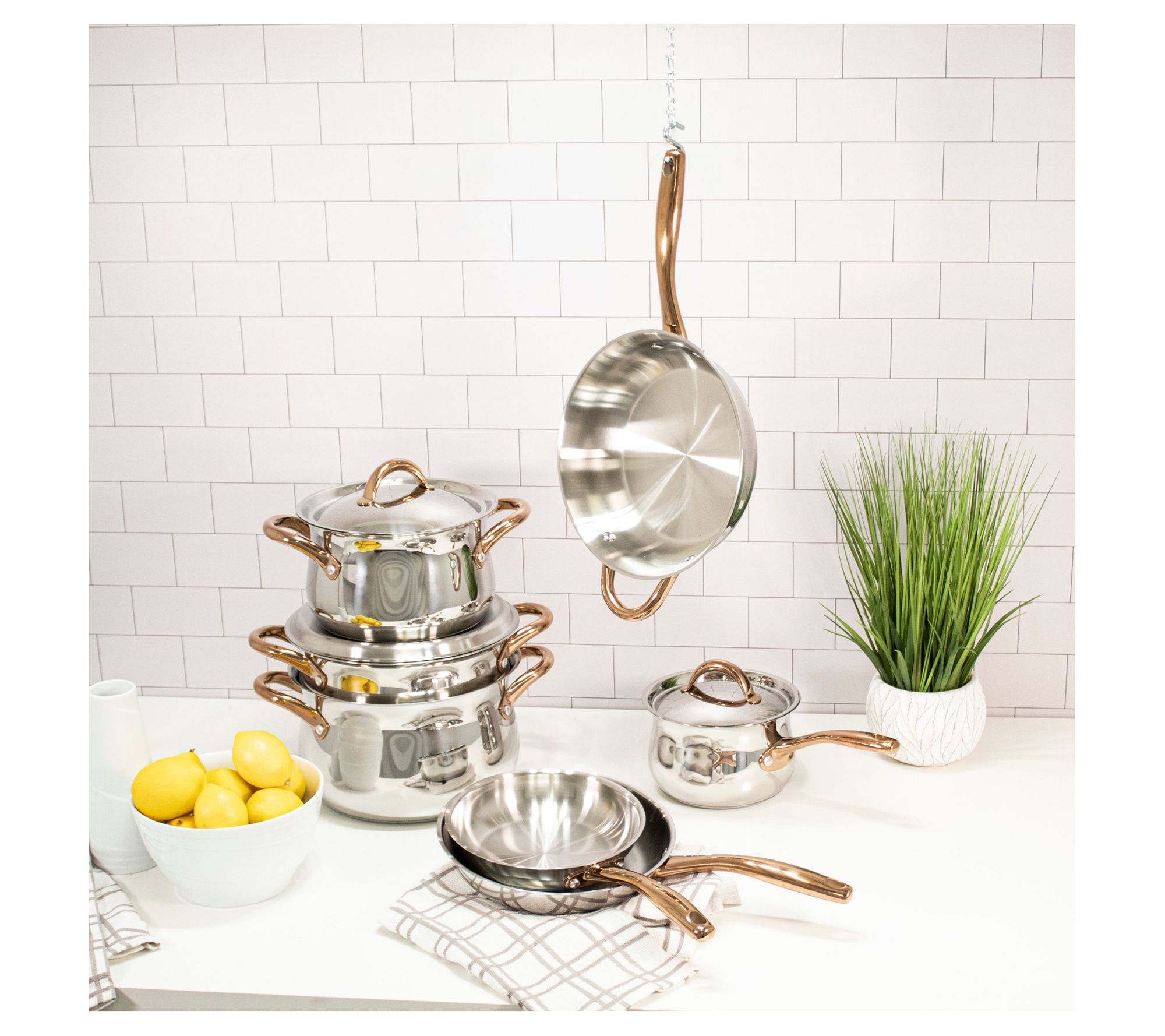 BergHOFF Ouro Gold 11Pc 18/10 SS Cookware Set with SS Lid - QVC.com