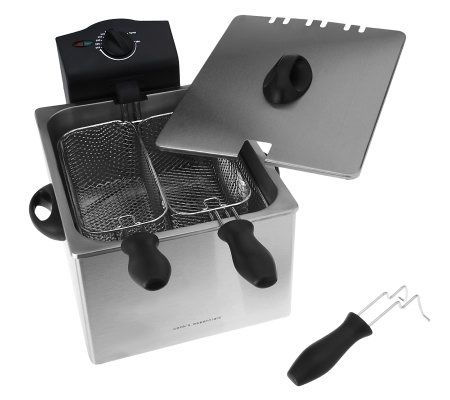 CooksEssentials 6.35 qt Dual ProFry Stainless Steel Deep Fryer - QVC.com