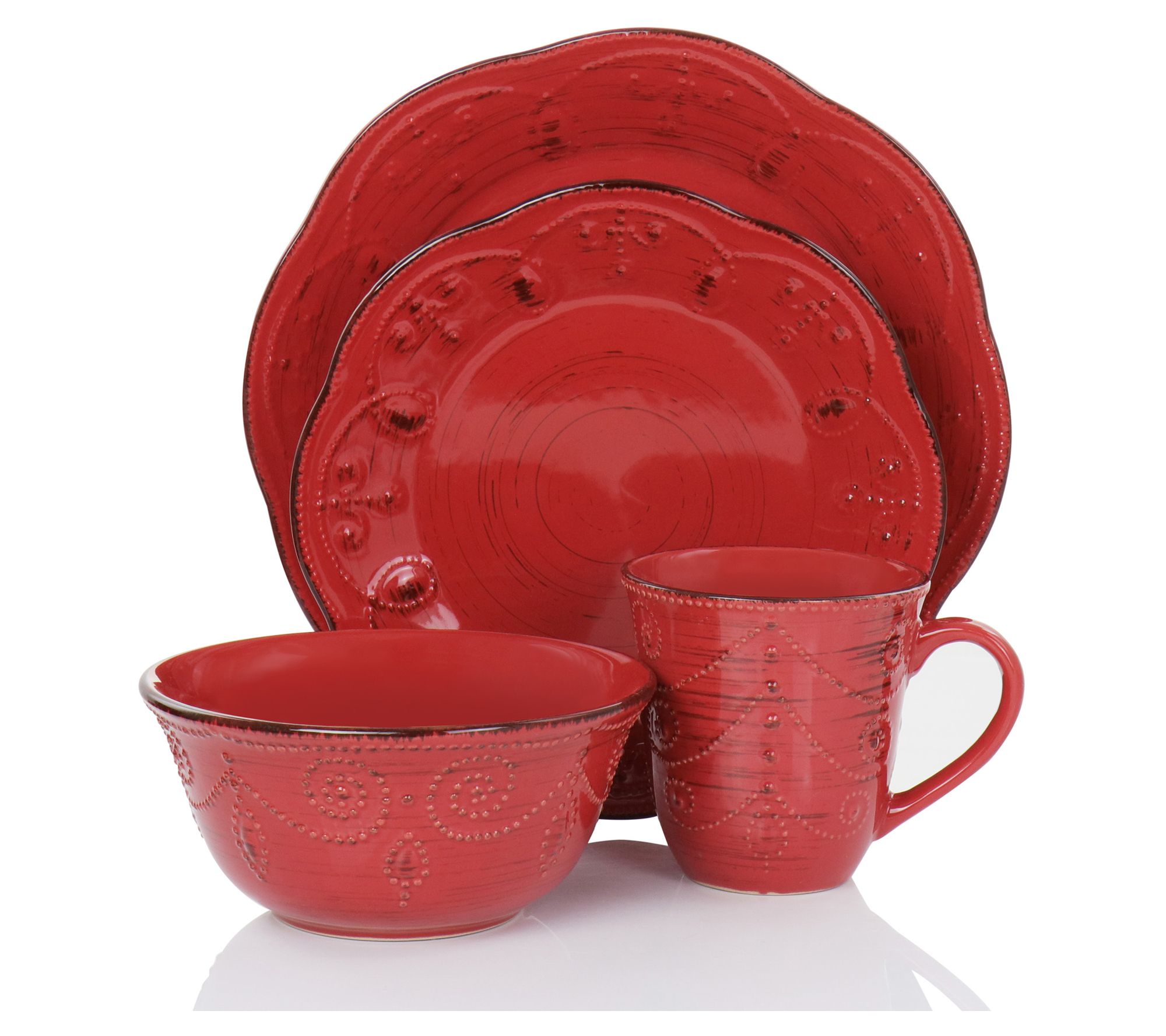 Elama Rustic Birch 16-Piece Stoneware Dinnerware Set - QVC.com