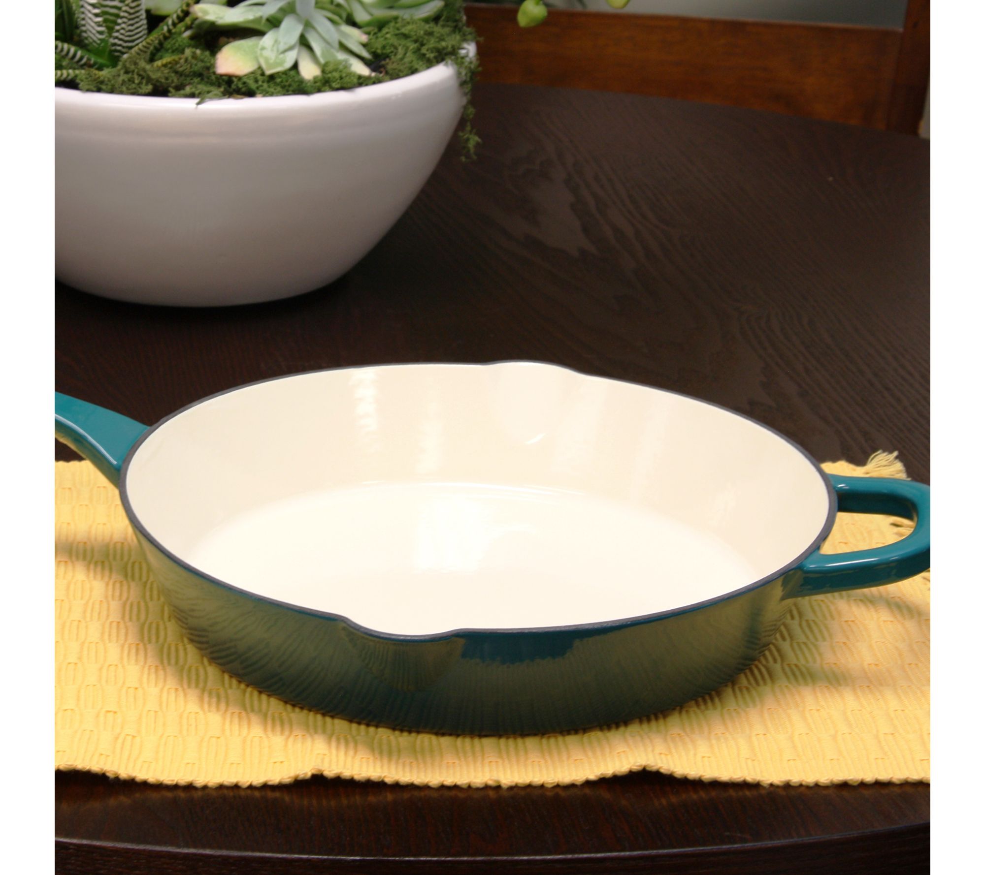 Crock Pot Artisan Enameled 12" Round Skillet Teal Ombre - QVC.com