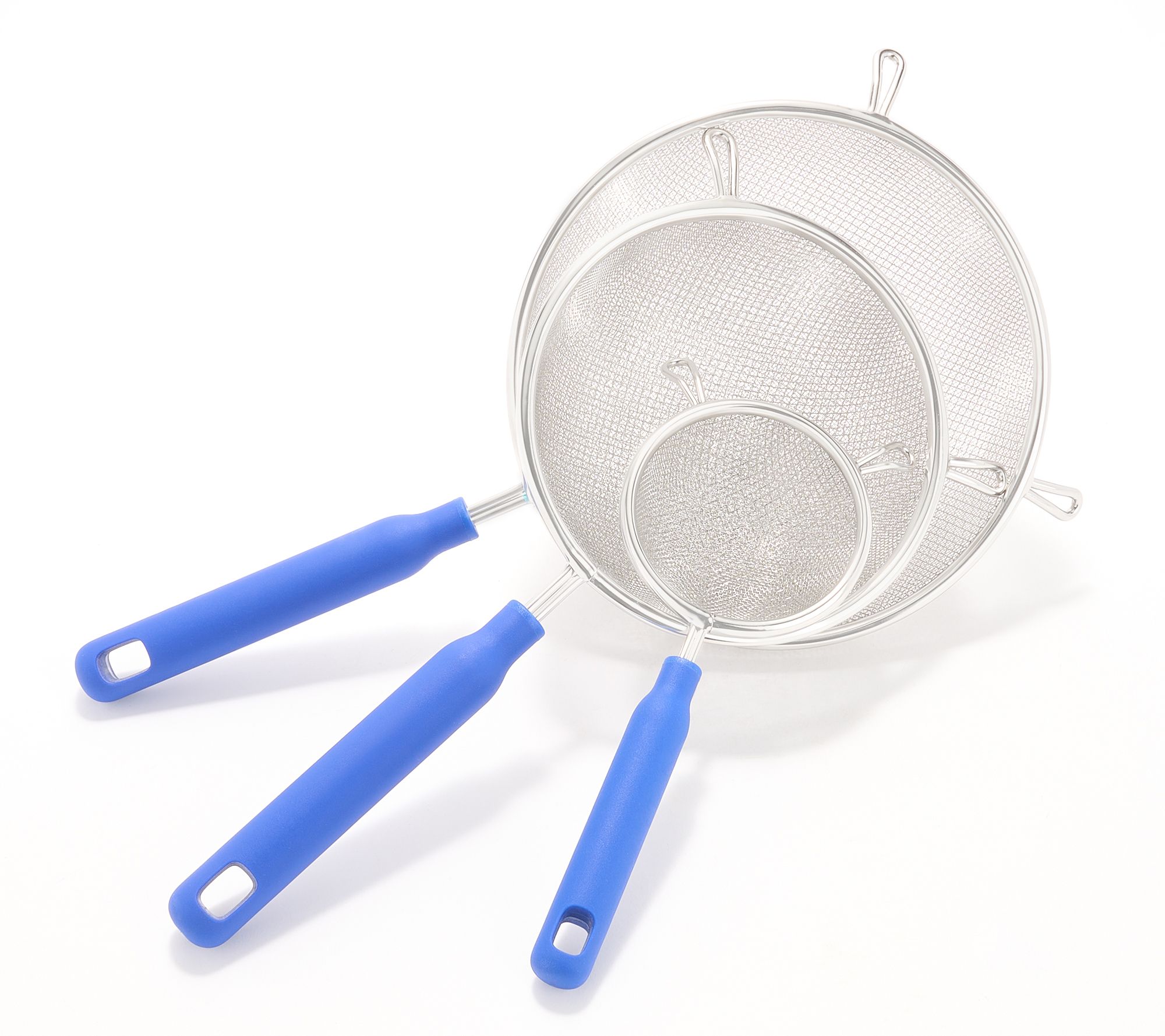 "As Is" Avobagel Set of 3 Fine Mesh Strainer with Helper Hooks - QVC.com