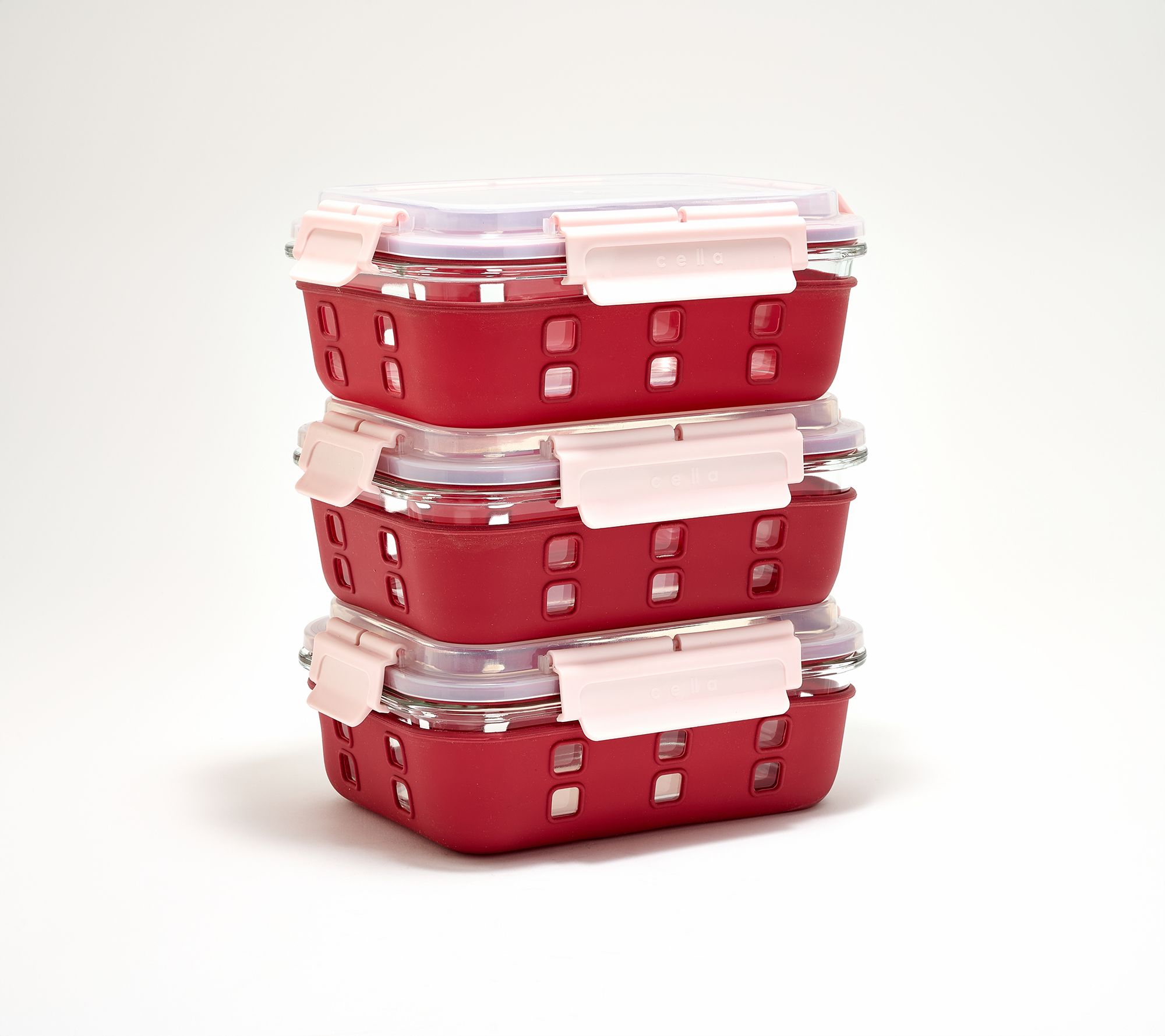 Cella S/(3) 6-Cup Rectangle GlassContainers w/ Domed Lid & Silicone ...