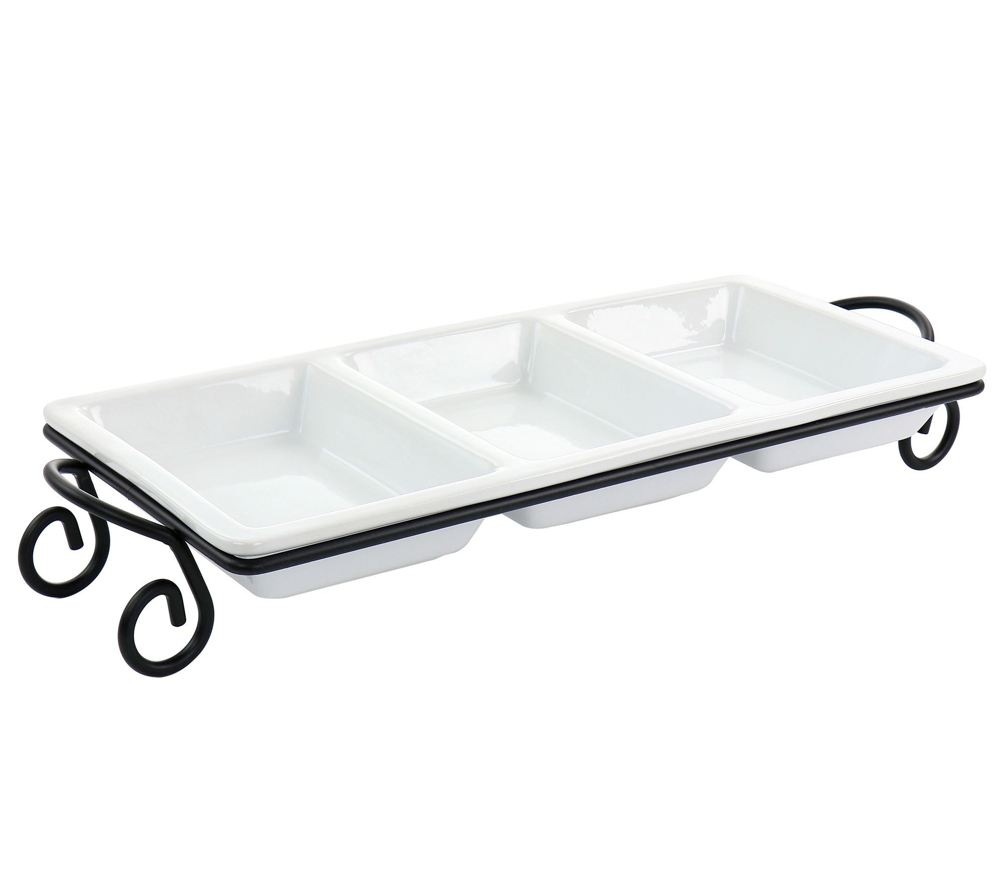 Elama 3 Section Divided Porcelain Serving Traywith Metal Rack - QVC.com
