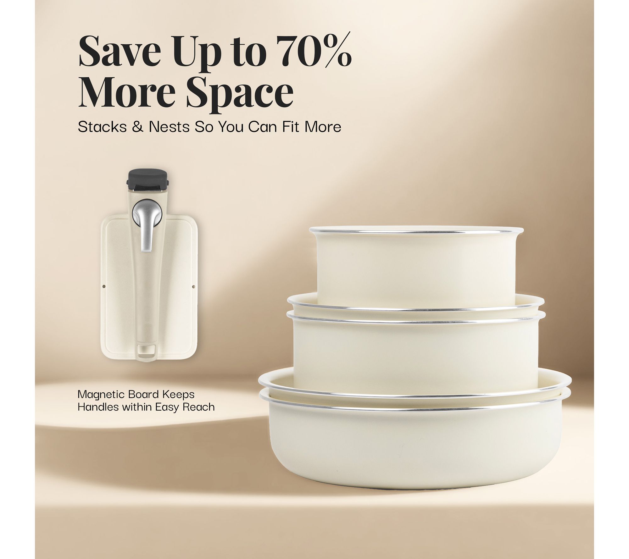 Gotham Steel Cream 18 Piece Detachable Handle Cookware Set - QVC.com