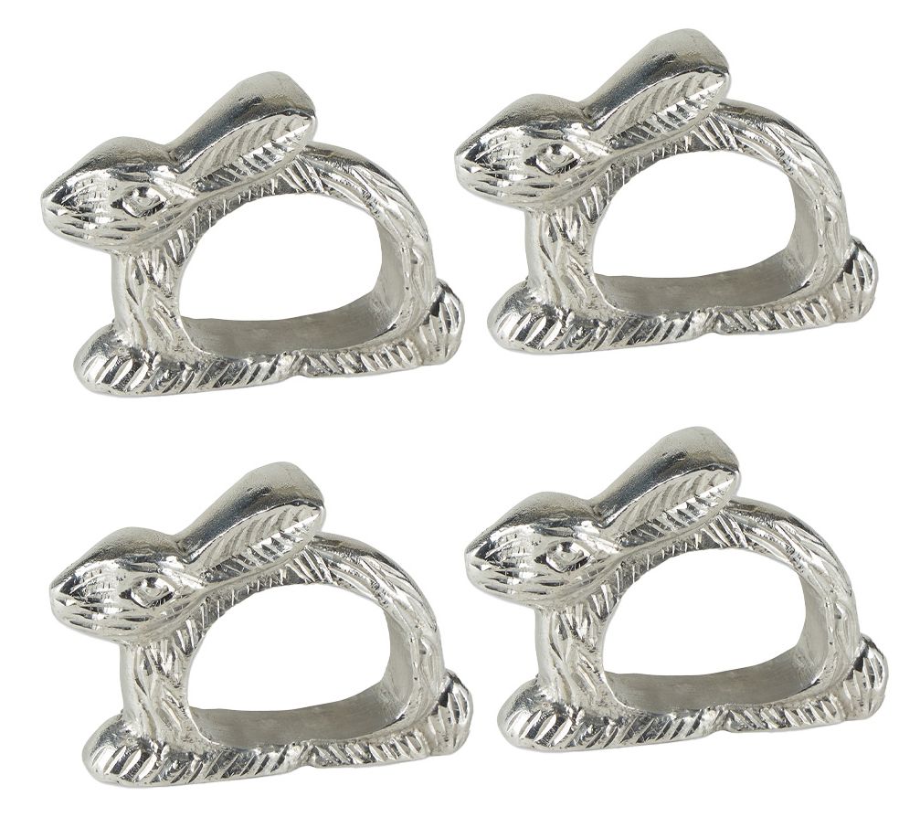 Design Imports Silver Rabbit Napkin Ring Set of4 - QVC.com