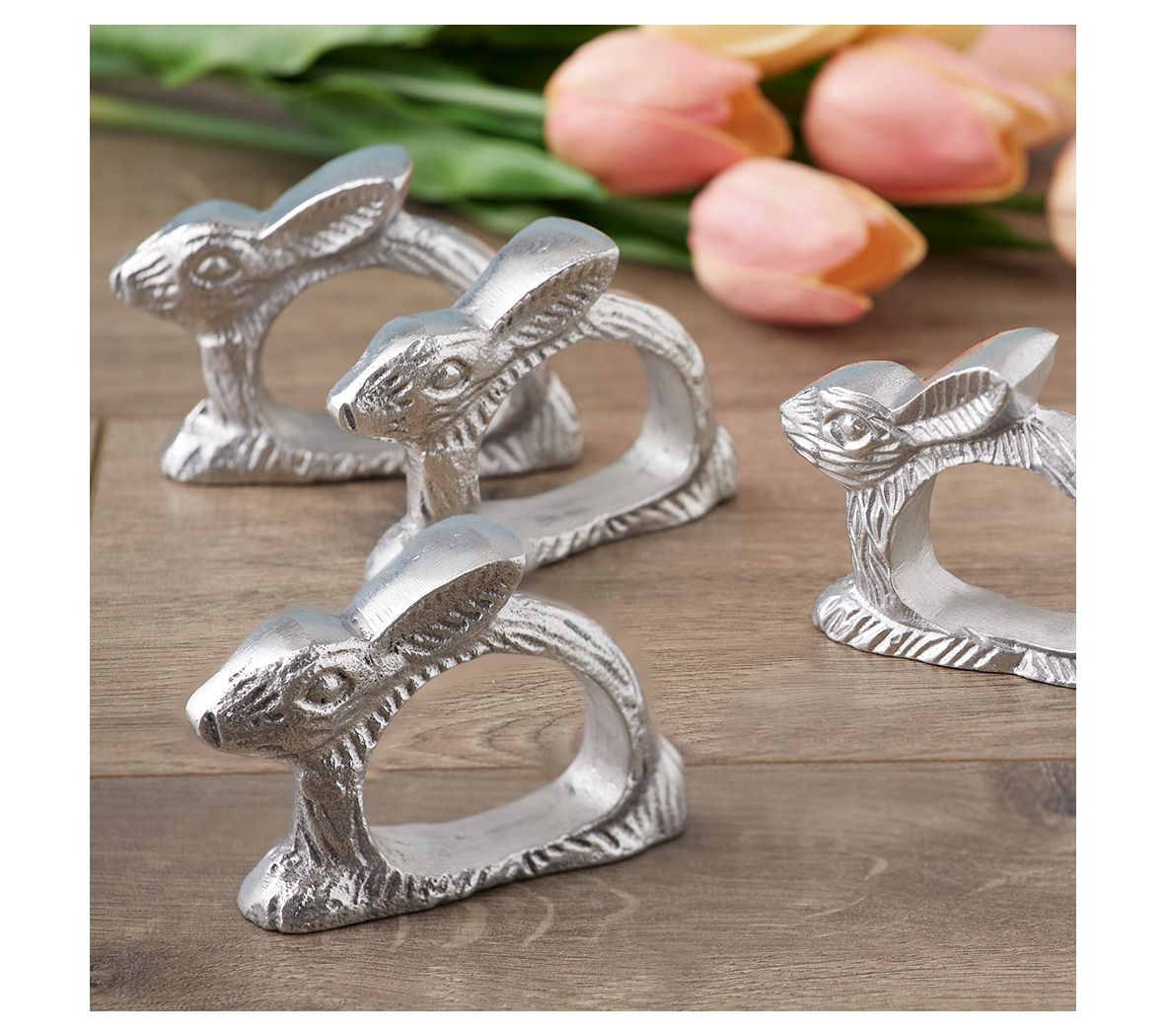 Design Imports Silver Rabbit Napkin Ring Set of4 - QVC.com