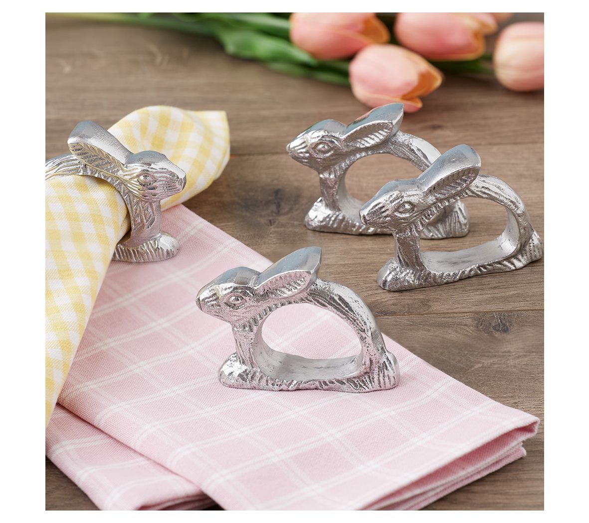 Design Imports Silver Rabbit Napkin Ring Set of4 - QVC.com