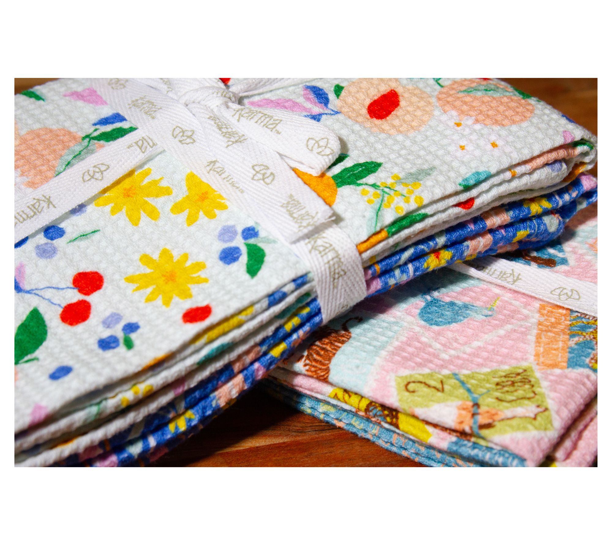 Karma Set of 2 Waffle Weave Tea Towels - QVC.com