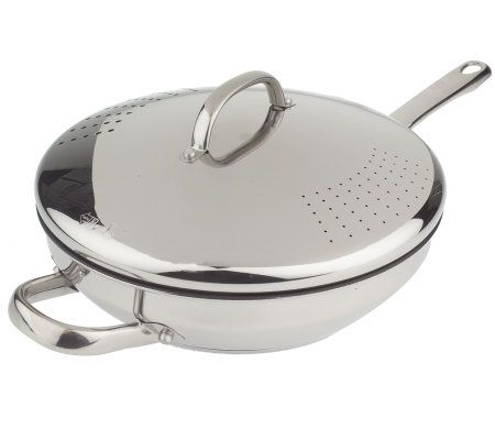 CooksEssentials Stainless 500 12" Skillet with Locking Drain Lid - QVC.com