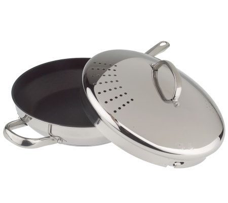 CooksEssentials Stainless 500 12" Skillet with Locking Drain Lid - QVC.com