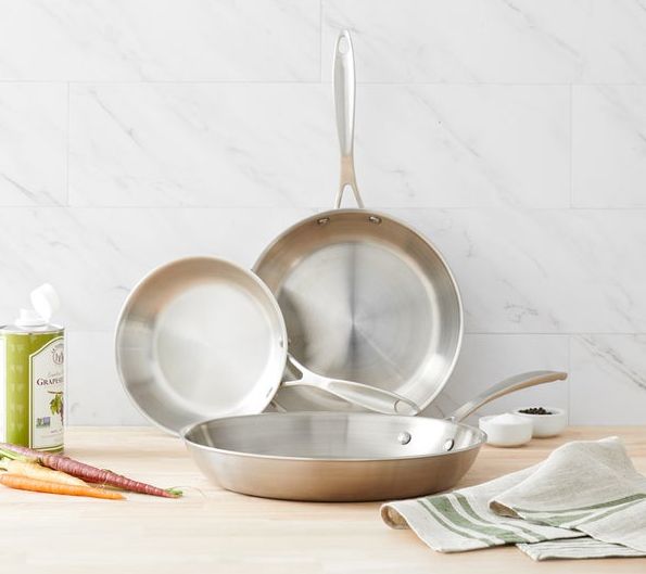 American Kitchen Stainless Steel Skillet, ThreePiece Set - QVC.com