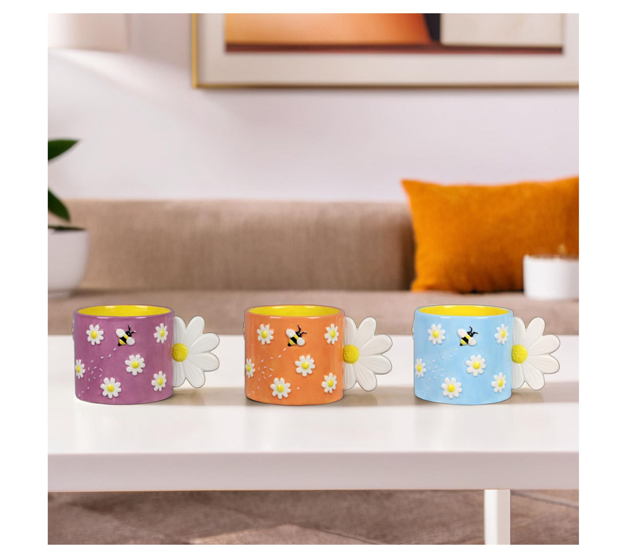 Young's Set of 3 Ceramic Flower Pattern PlanterMugs - QVC.com