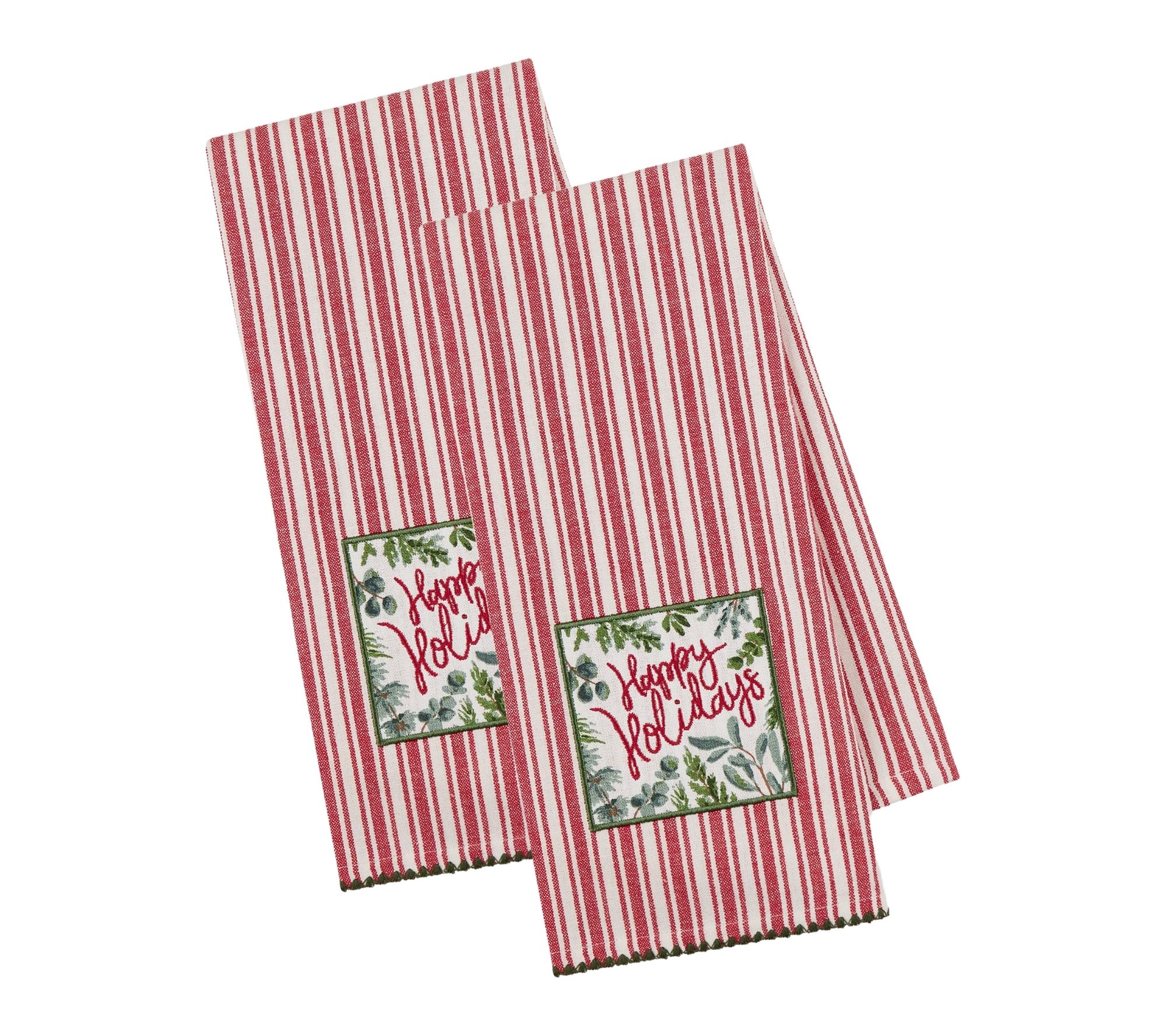 Design Imports Set/2 Happy Hol idays Embellish ed Kitchen Towe - QVC.com
