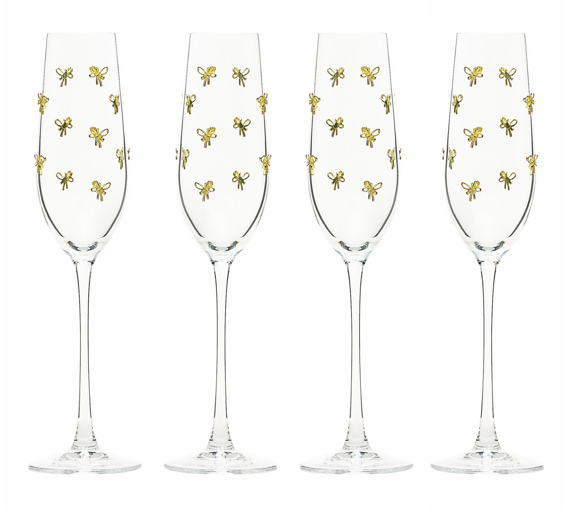10 Strawberry Street Set of 4 Gold Bow Champagne Flutes - QVC.com