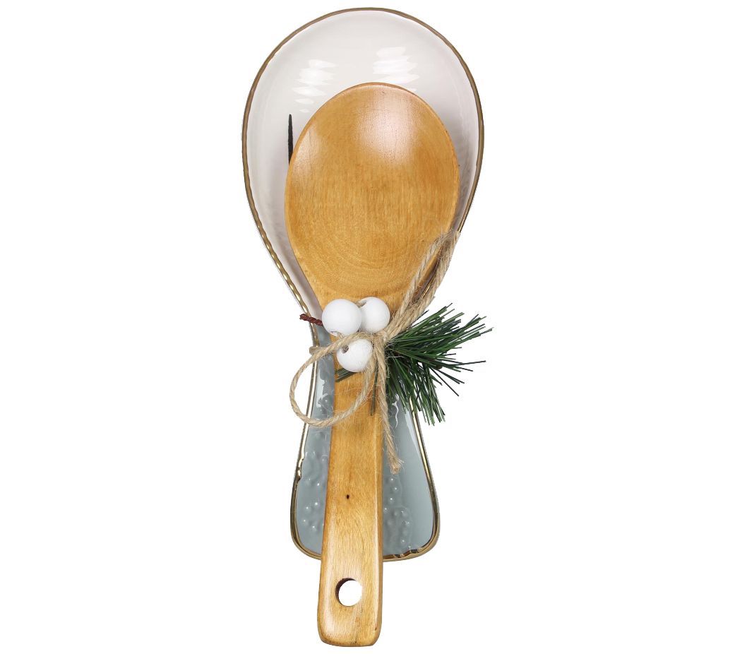 Young's Inc. Ceramic White Winter Spoon Rest wi th Bamboo Spoo - QVC.com