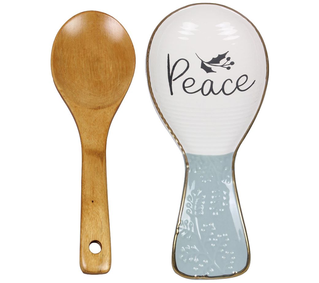 Young's Inc. Ceramic White Winter Spoon Rest wi th Bamboo Spoo - QVC.com
