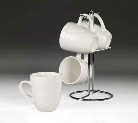Tabletops Gallery Set of 4 14-oz Mugs with Rack - QVC.com