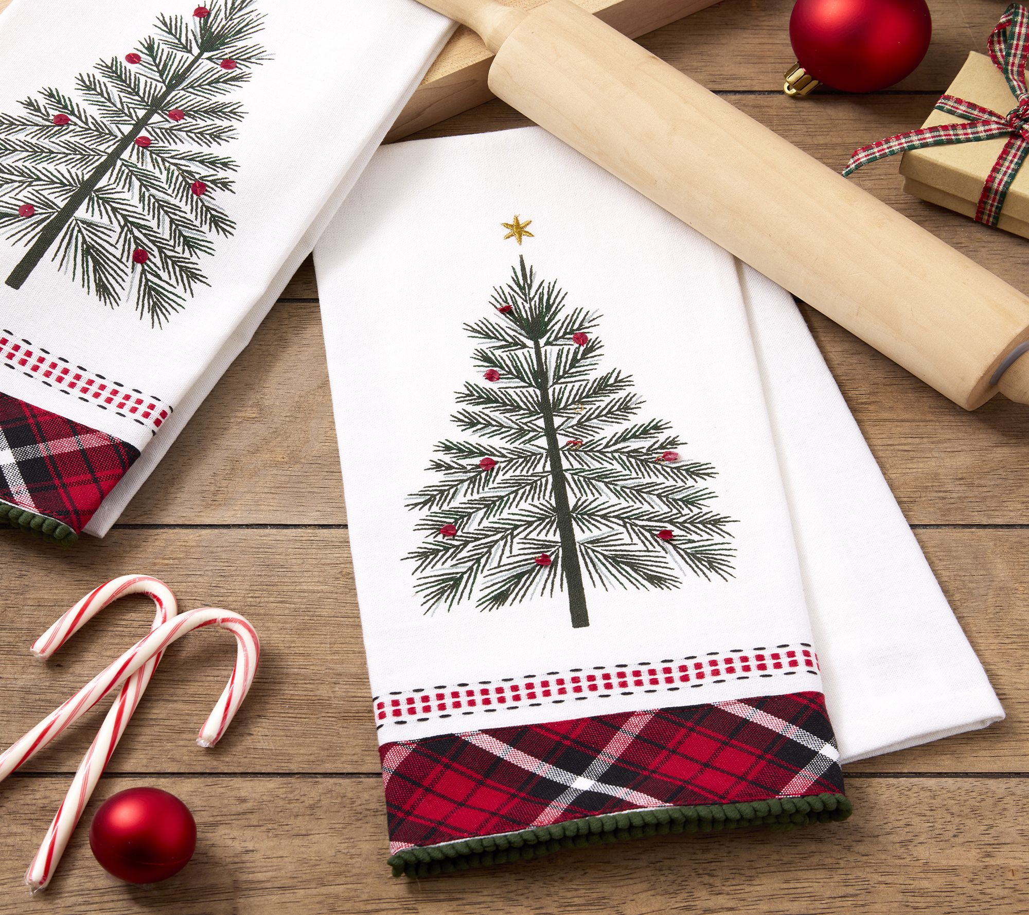 Design Imports Set/2 O Tannenbaum Embellished Kitchen Towels - QVC.com