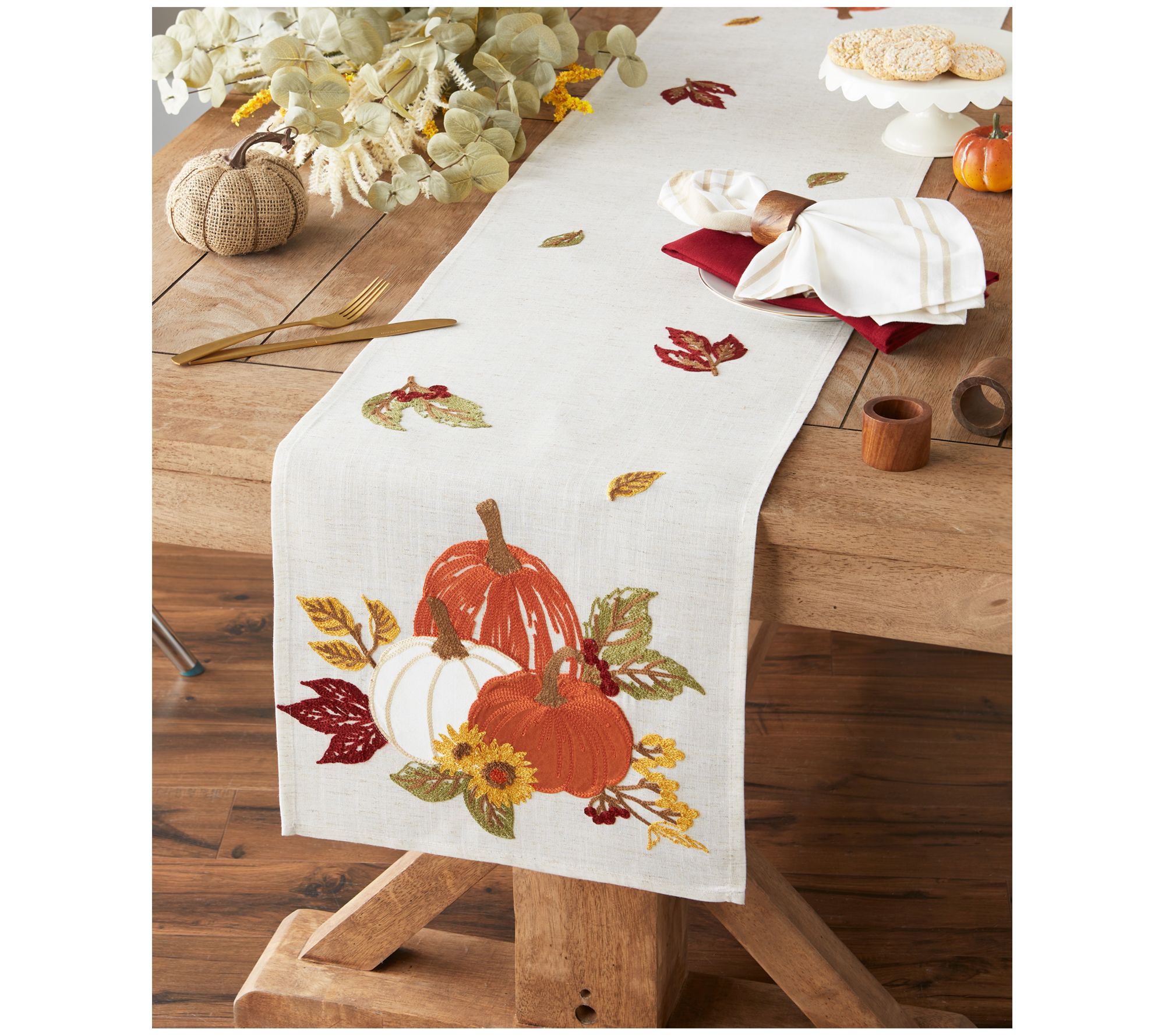 Design Imports Pumpkin Harvest Embellished Table Runner 14x70" - QVC.com