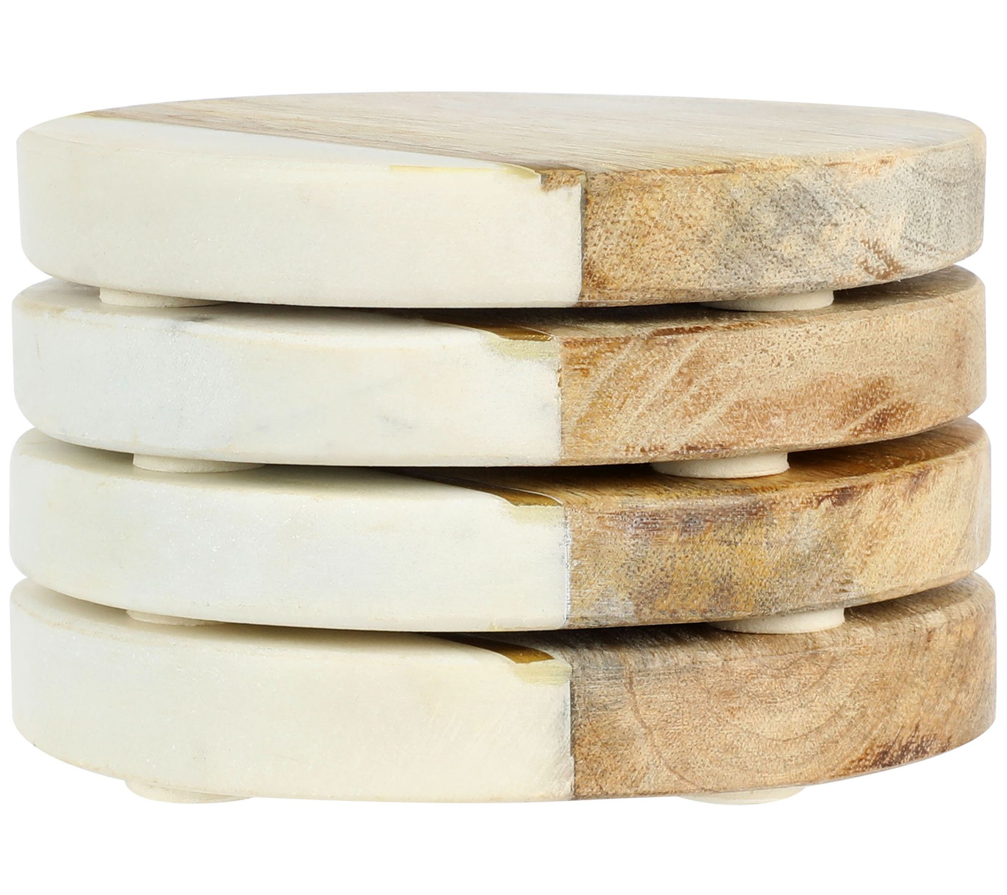 Laurie Gates White Marble and Mango Wood 4 Piece Coaster Set - QVC.com