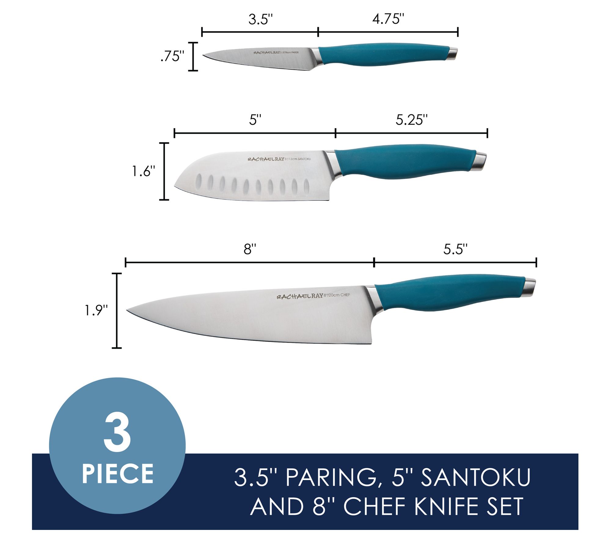 Cutlery Japanese Stainless Steel Chef Knife Set, 3-Piece - QVC.com