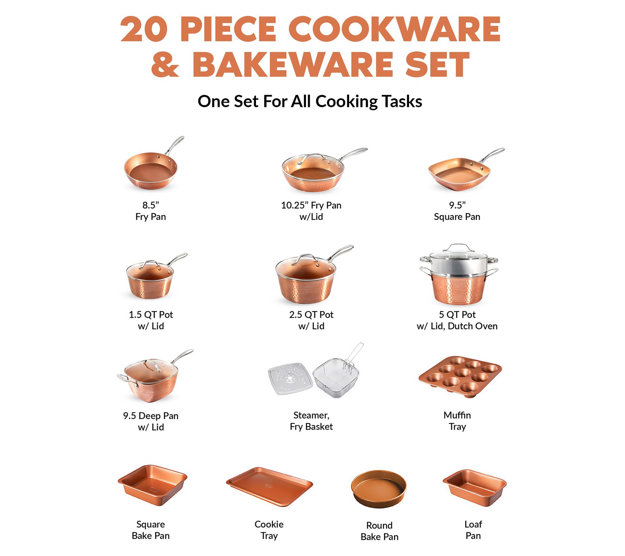 Gotham Steel Hammered 20 Piece Nonstick Cookware Bakeware Set - QVC.com