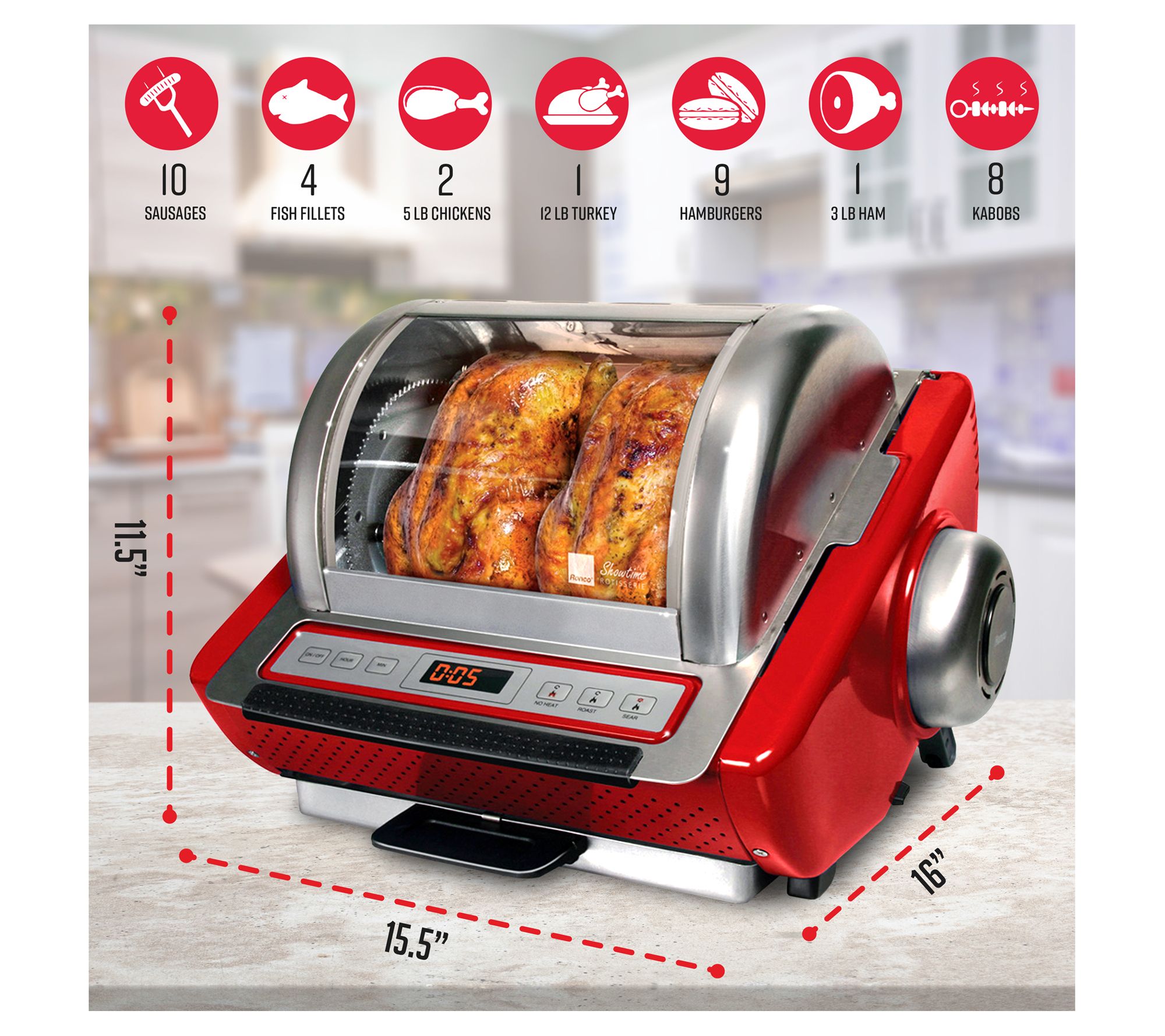 Ronco Red EZ-Store Rotisserie Oven - QVC.com