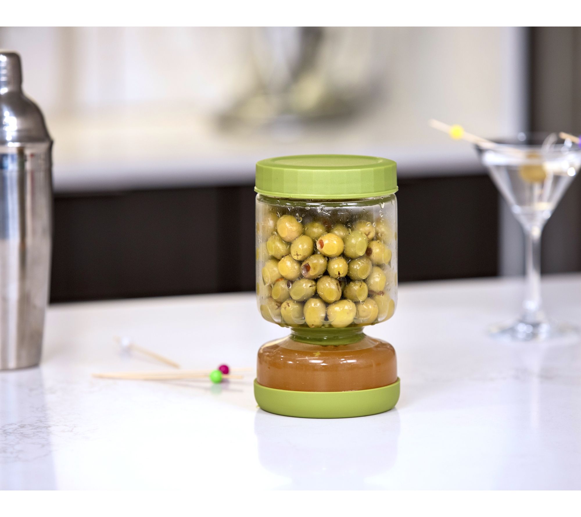 "As Is" EZEE Flip Glass Hourglass Pickel & Olive Storage Jar - QVC.com