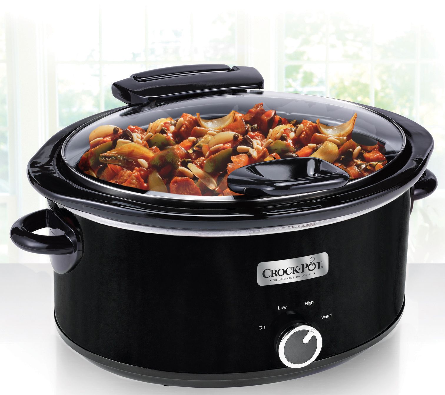 CrockPot 6-Quart Slow Cooker with Hinged Lid -Black - QVC.com