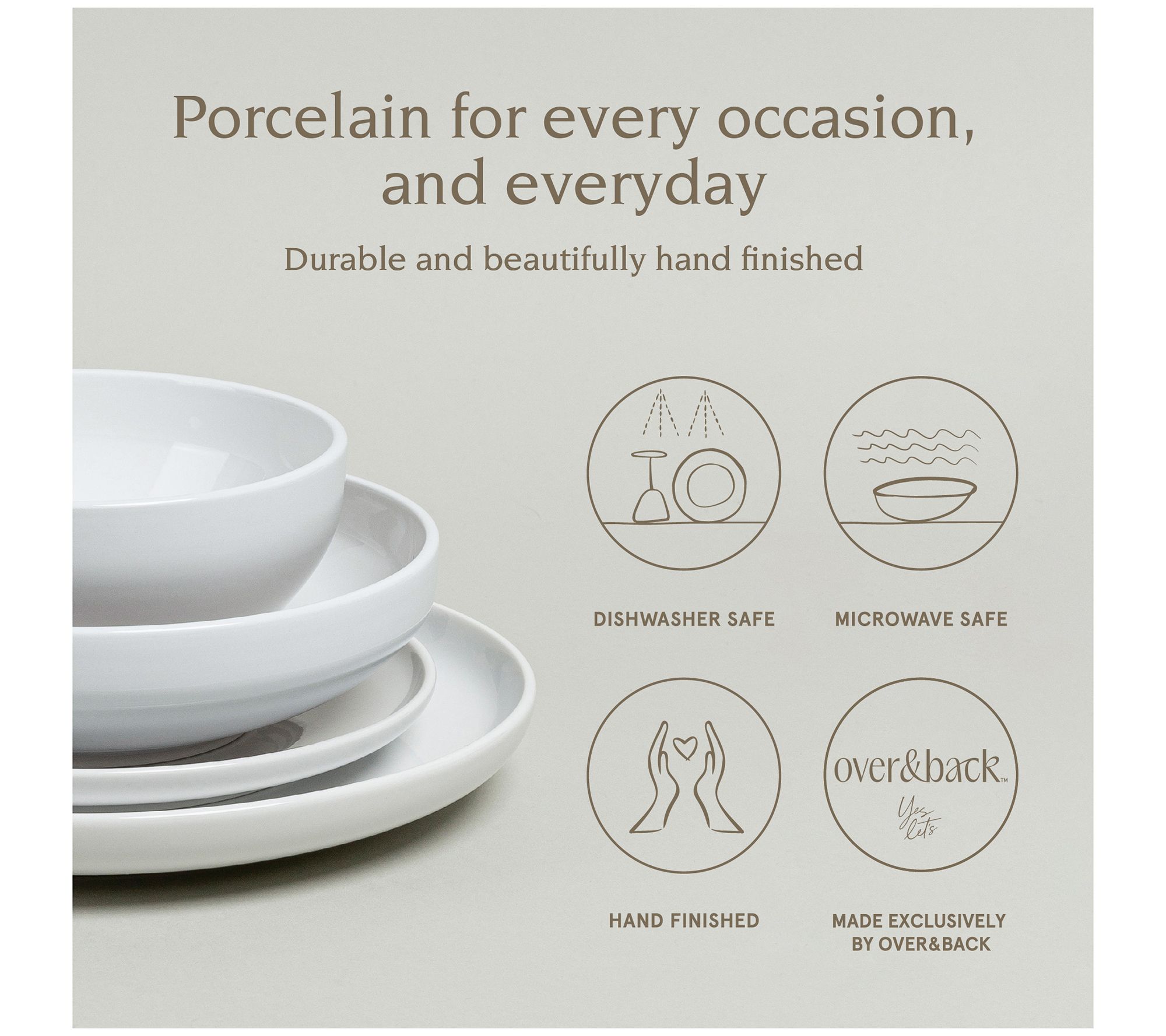 over&back Coupe 16-Piece Glossy Porcelain Dinnerware Set - QVC.com