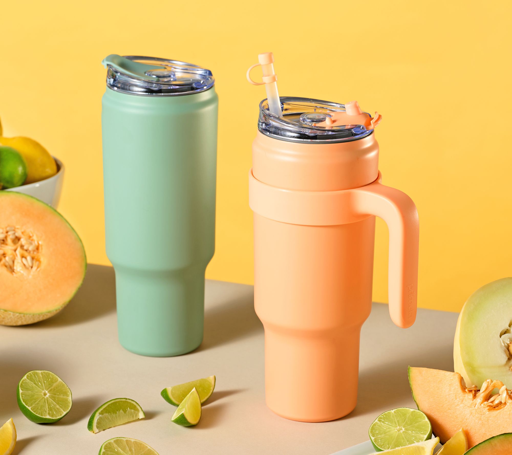 Primula Set of (2) 40-oz Tumblers w/ Handles and Straw Covers - QVC.com