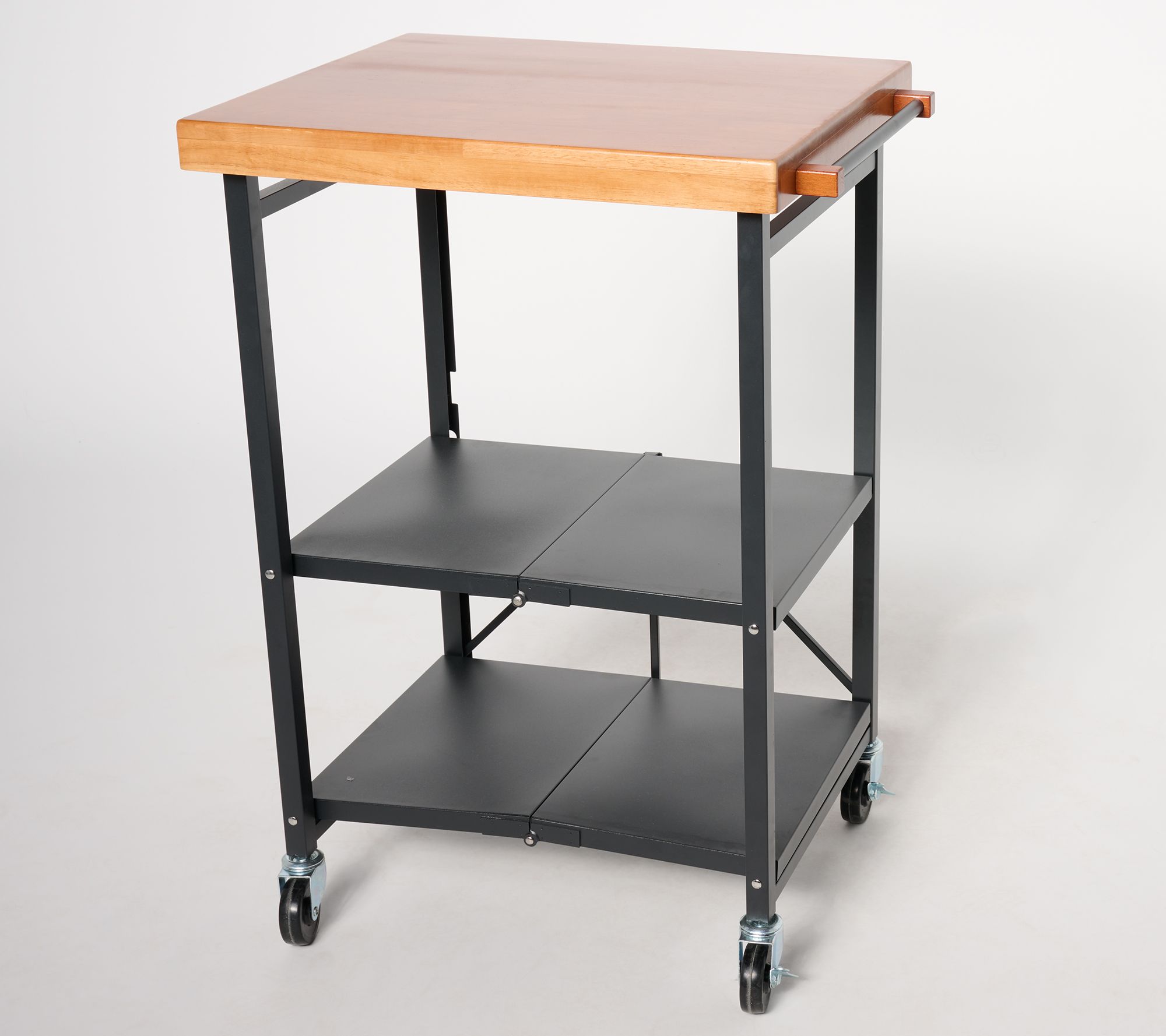 "As Is" Cella 3-Tier Oak Wood Rectangular Folding Kitchen Cart - QVC.com