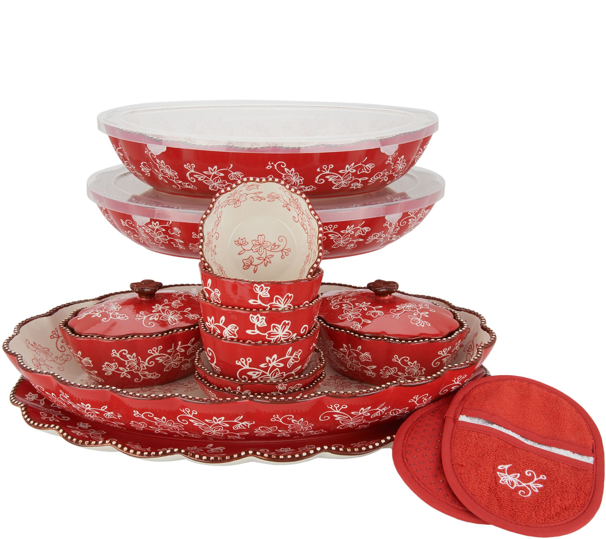 "As Is" Temp-tations Floral Lace 17-Piece Bakeware Set - QVC.com