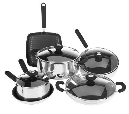 CooksEssentials Polished Aluminum 10-pc. Set w/ Colored Handles - QVC.com