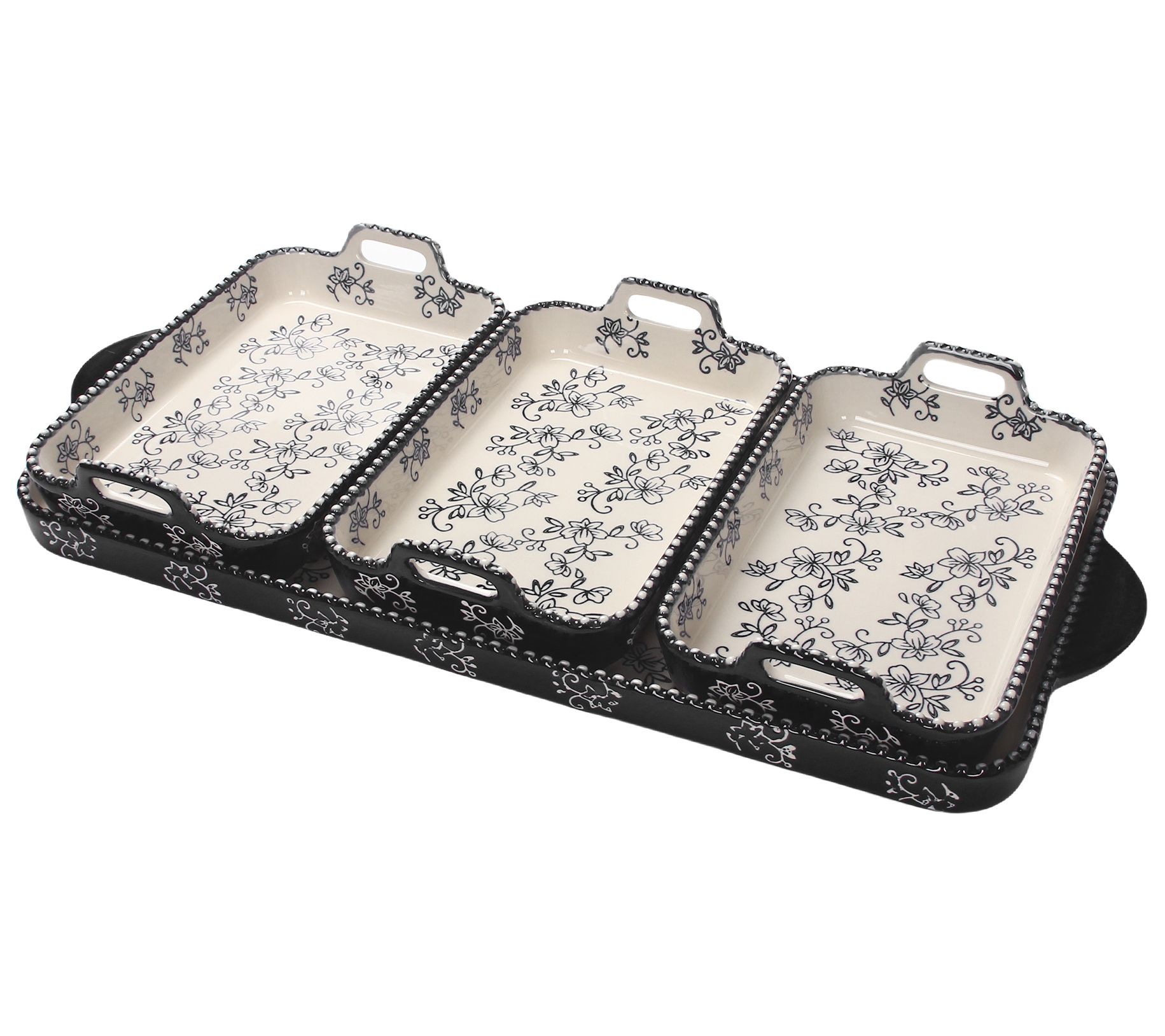 Temp-tations Floral Lace Set of 3 Micro Bakers w/ Serving Tray - QVC.com