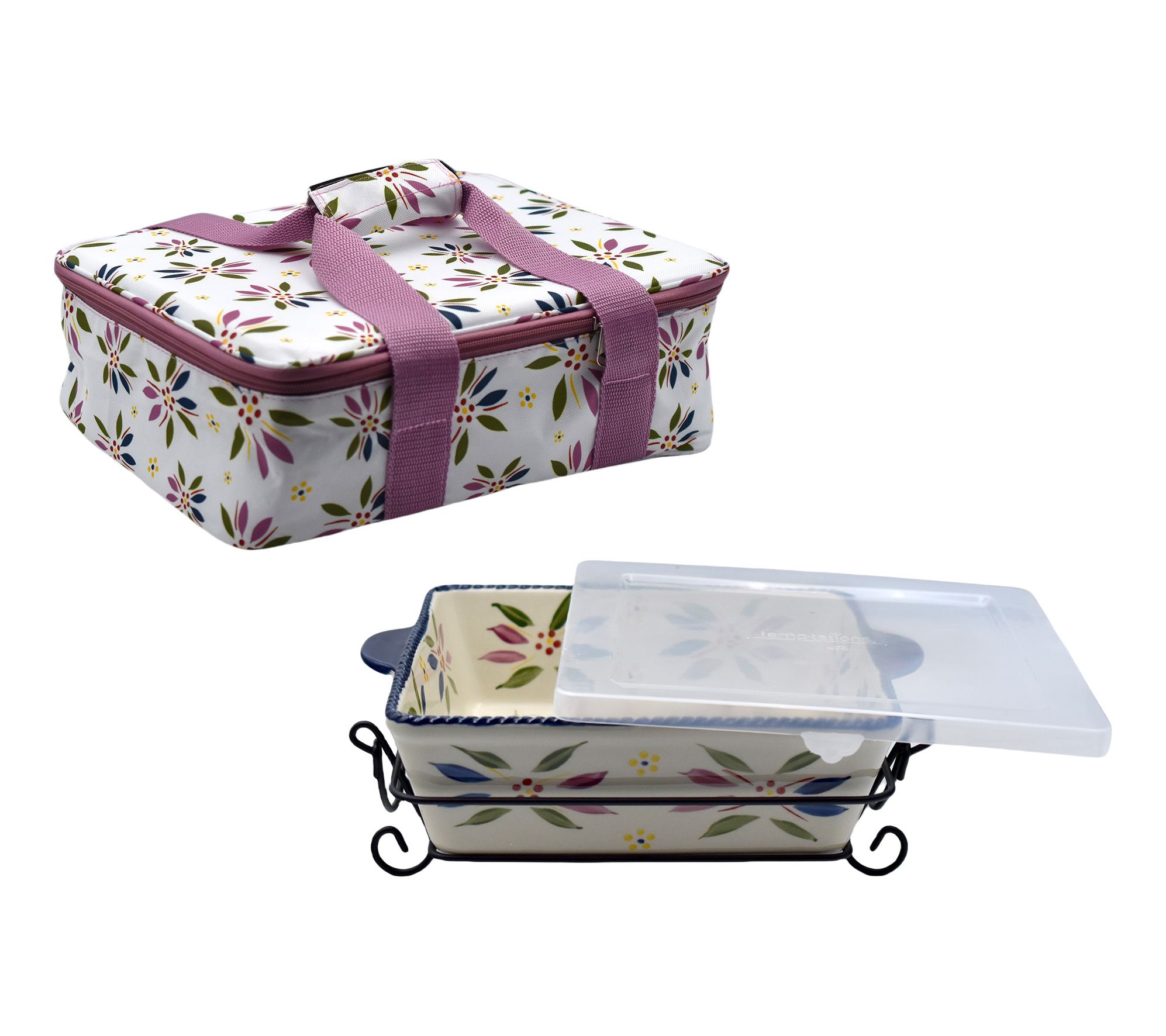 Temp-tations Old World Bake & Take 9"x9" Baker with Tote Bag - QVC.com
