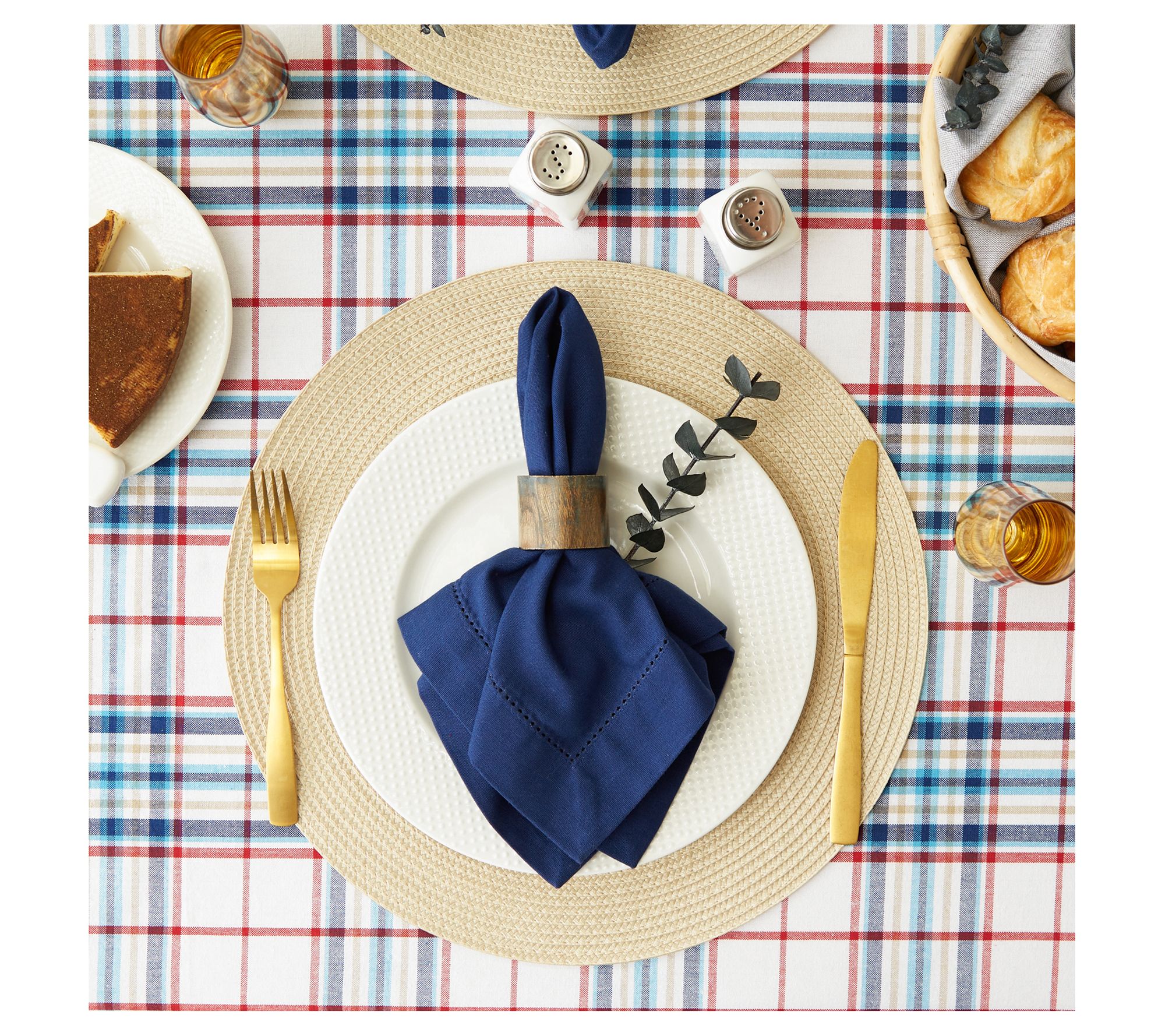 Design Imports 70" Round Lighthouse Plaid Tablecloth - QVC.com