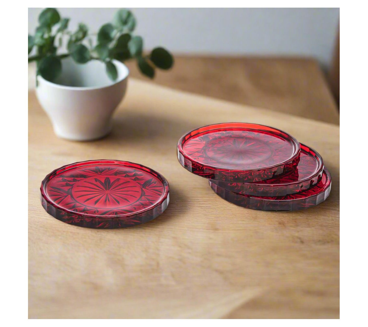 Godinger Dublin Crystal Red Coasters, Set of 4 - QVC.com