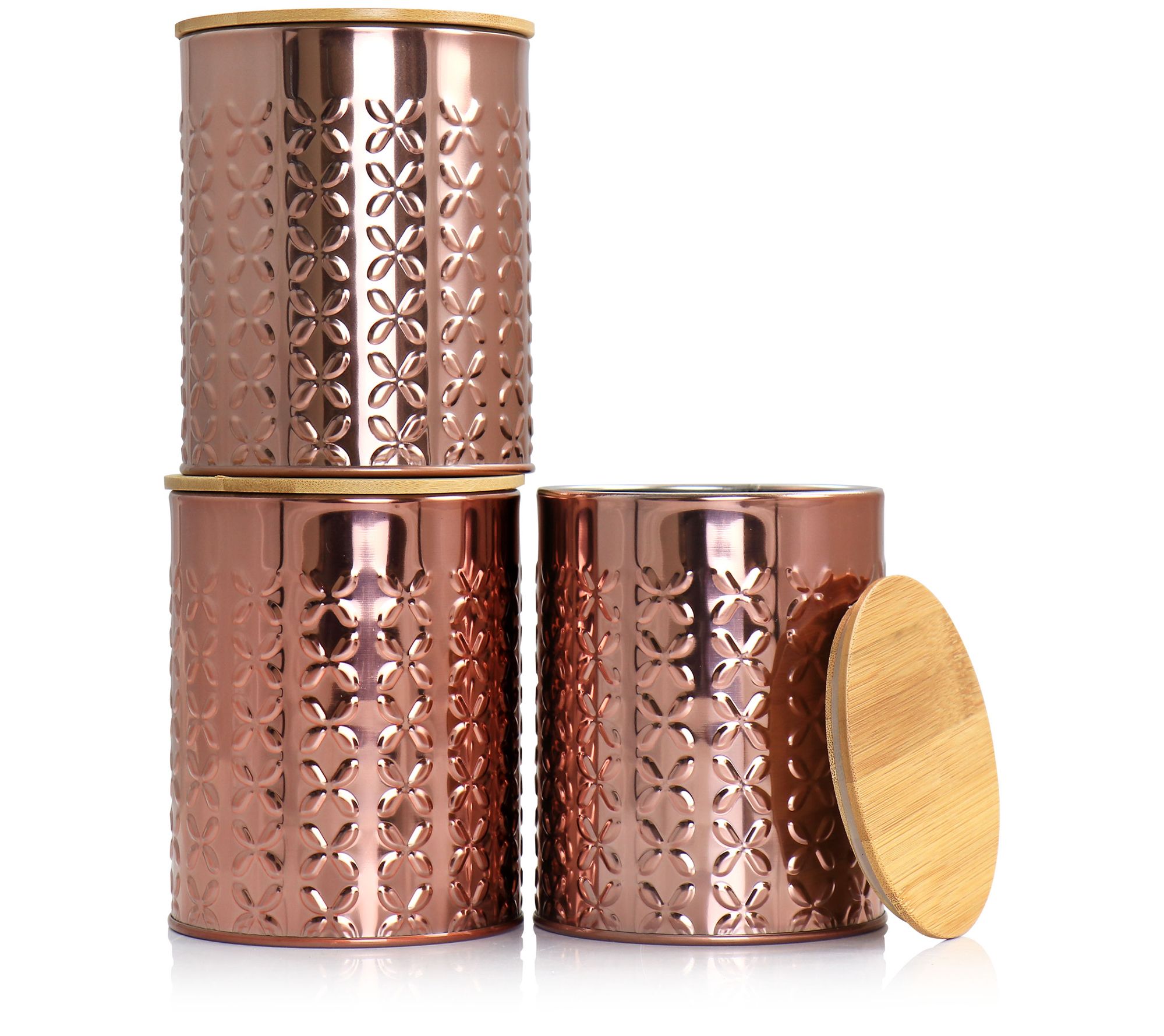 MegaChef 3-Piece Golden Kitchen Canister Set wi th Bamboo Lids - QVC.com