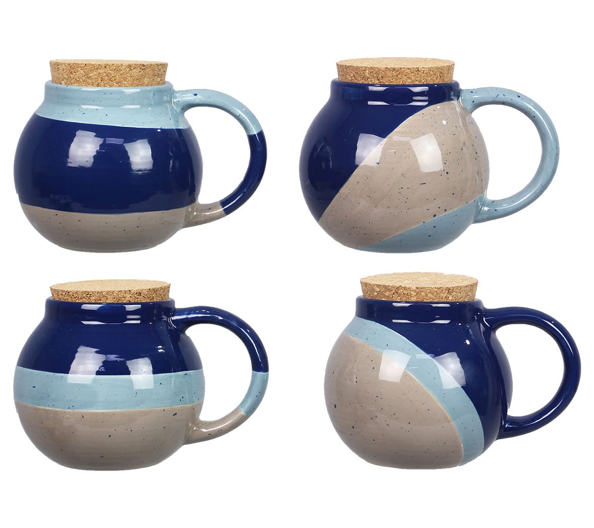 Young's Blue Stripe Mugs with Cork Lids Set of - QVC.com
