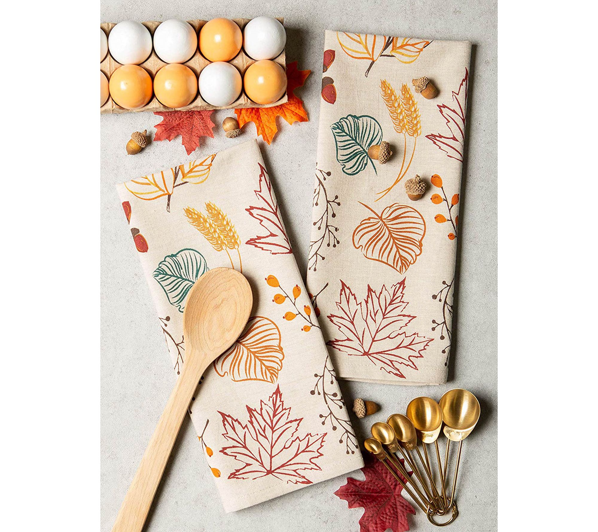 Design Imports Autumn Leaves Printed Kitchen Towels Set of 2 - QVC.com