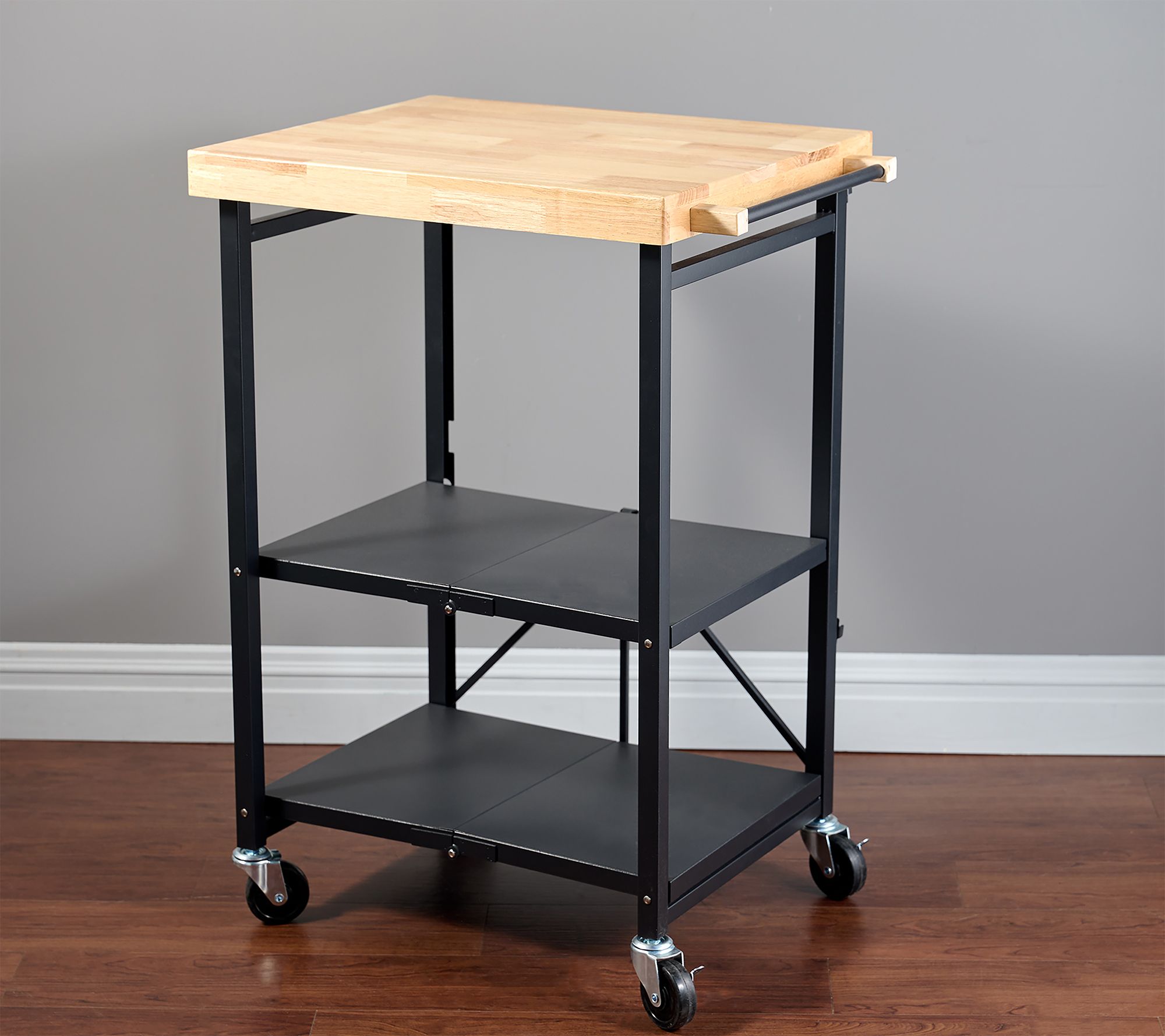 "As Is" Cella 3-Tier Oak Wood Collapsible Rolling Kitchen Cart - QVC.com
