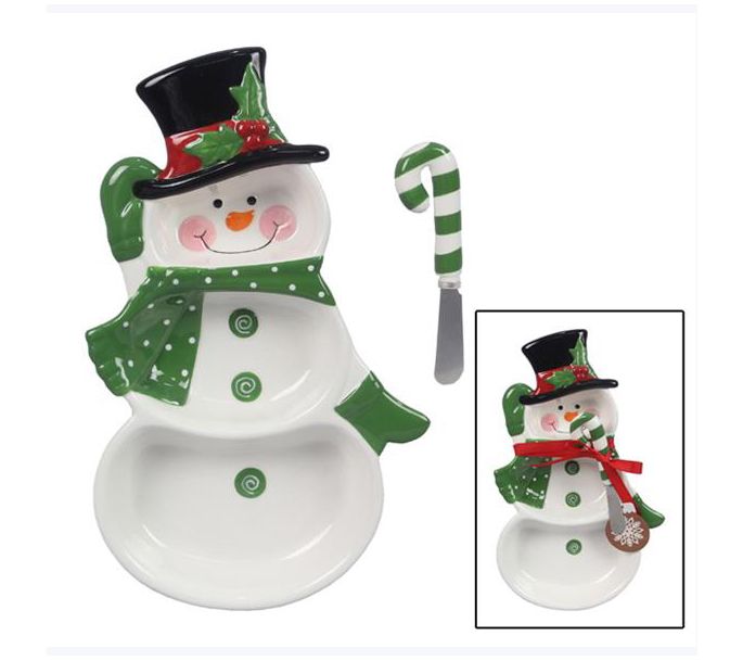 Young's Ceramic Winter Whimsy Snowman Chip & Dip w/ Spreader - QVC.com